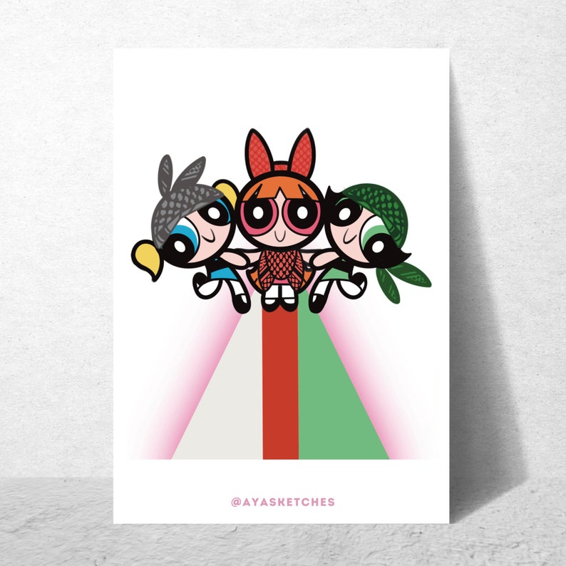 Original Art Print Powerpuff Girls, Green, Wall Art, Room Decor, Fan ...