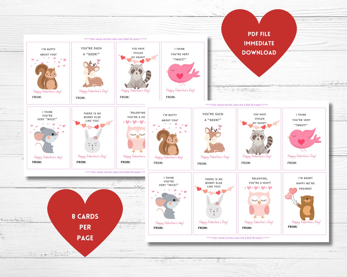 Woodland Animals, Animal Valentines, Nature Valentine's, Animal Cards ...