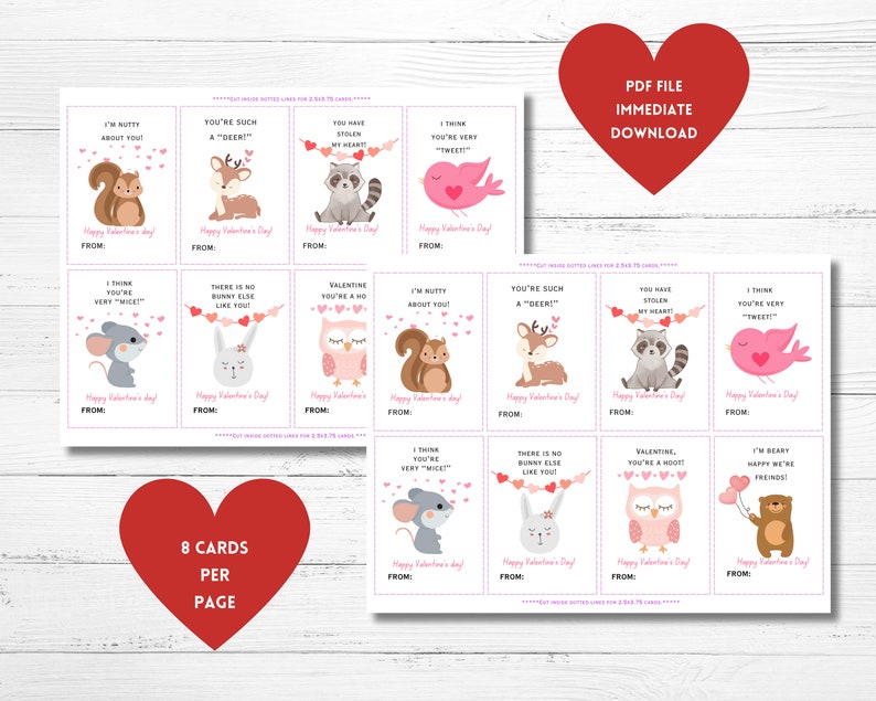 Woodland Animals, Animal Valentines, Nature Valentine's, Animal Cards ...