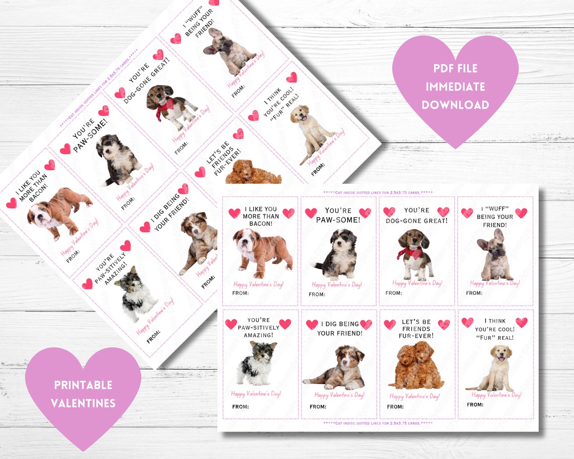 Puppy Valentines Cards, Puppy Valentines, Kids Valentines, Class ...