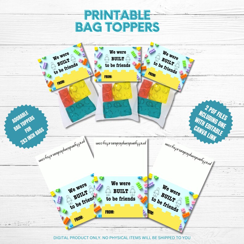 Printable Bag Toppers, Building Blocks Valentine's Day Cards, Built to Be Friends, Valentine's ...