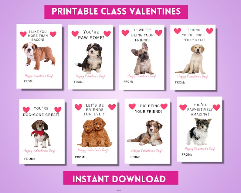 Puppy Valentines Cards, Puppy Valentines, Kids Valentines, Class ...