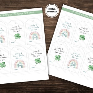 Printable St. Patrick's Day Gift Tags, Teacher Gift Tags, Friend Gift ...