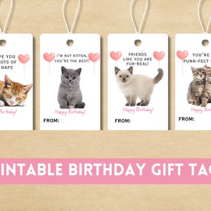 Printable Kitten Birthday Gift Tags, Cat Gift Tags - Etsy