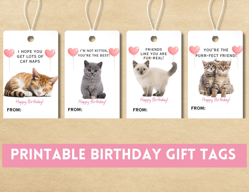 Printable Kitten Birthday Gift Tags, Cat Gift Tags - Etsy