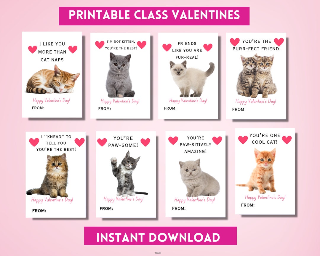 Kitten Valentines Cards, Cat Valentines, Kids Valentines, Class ...