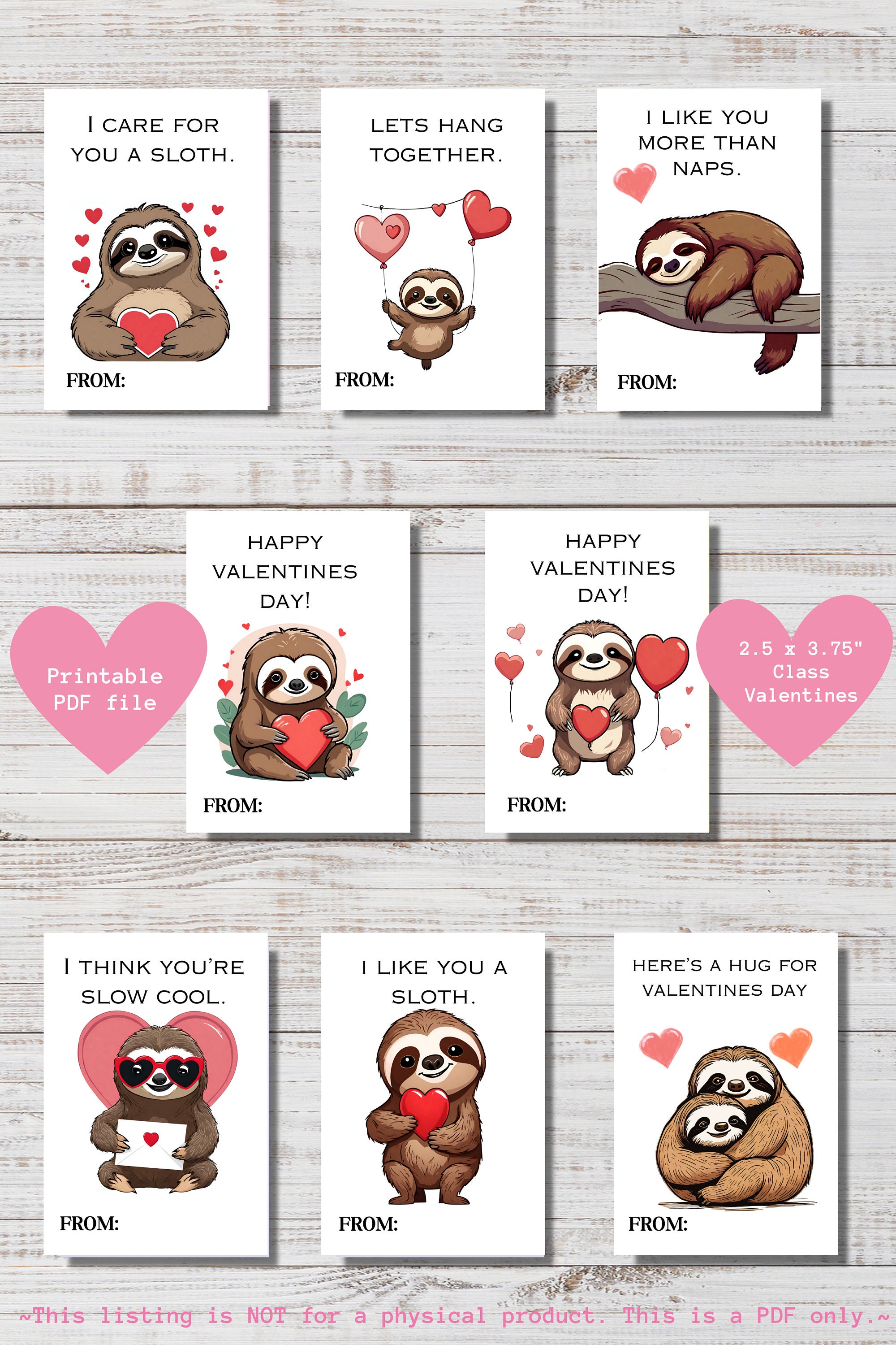 Sloth Printable Valentines, Class Valentines, Sloth Cards, Sloth Funny ...