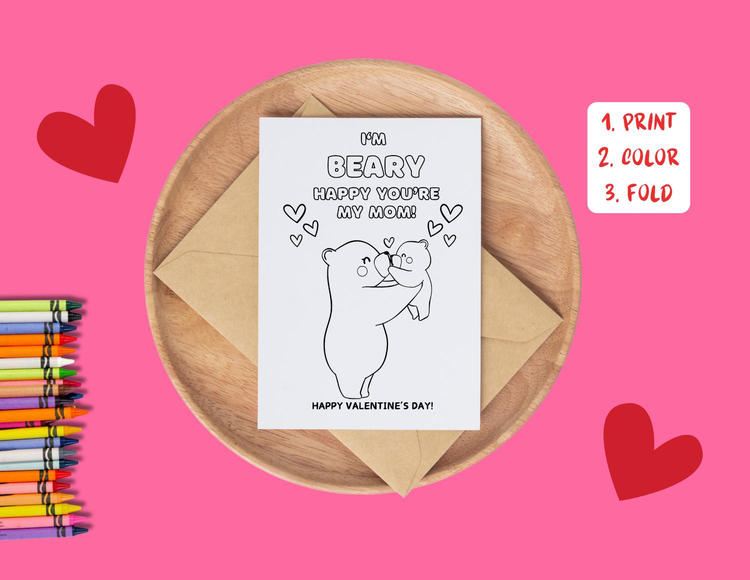 Valentine's Day Coloring Pages, Card for Mom, Bear Card - Etsy