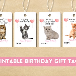 Printable Kitten Birthday Gift Tags, Cat Gift Tags - Etsy