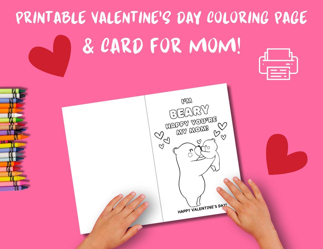 Valentine's Day Coloring Pages, Card for Mom, Bear Card - Etsy