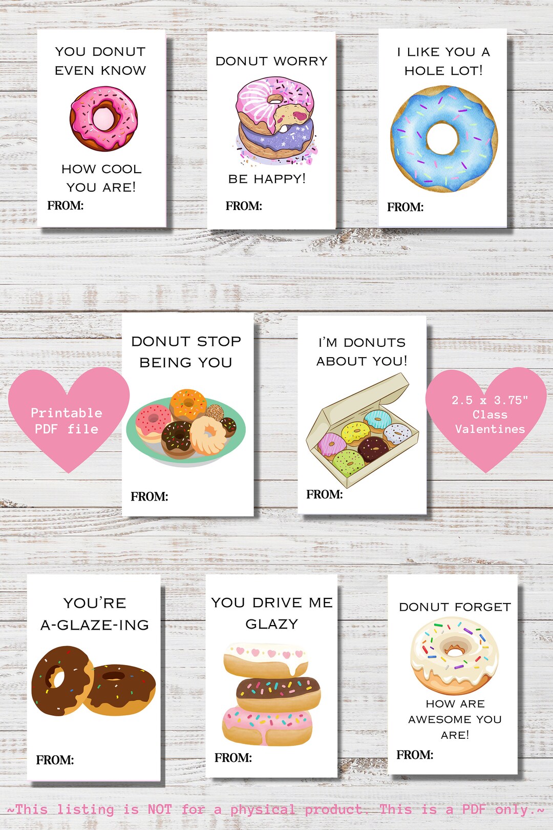 Donut Valentine's Cards, Class Valentine's, Printable Class Valentine’s ...