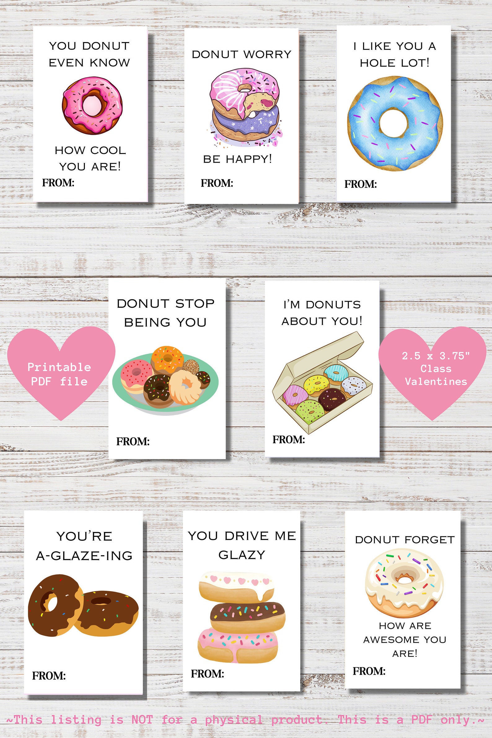 Donut Valentine's Cards, Class Valentine's, Printable Class Valentine’s ...