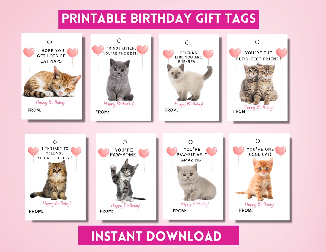 Printable Kitten Birthday Gift Tags, Cat Gift Tags - Etsy