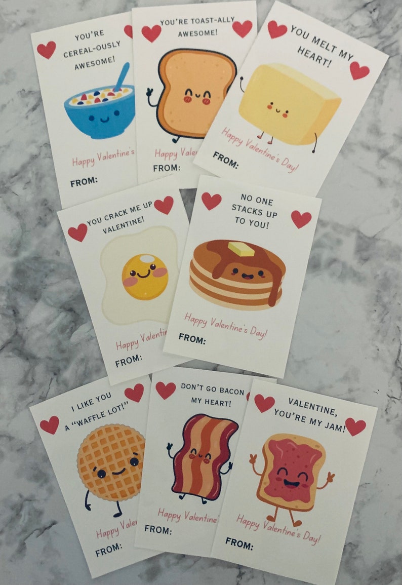 Funny Breakfast Food Valentines Cards, Class Valentines (PDF Pattern ...