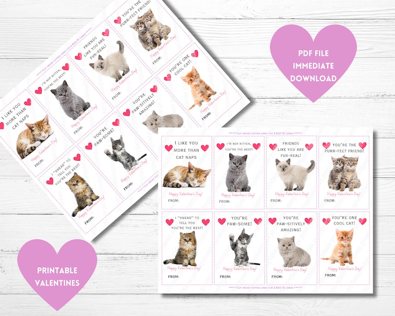 Kitten Valentines Cards, Cat Valentines, Kids Valentines, Class ...