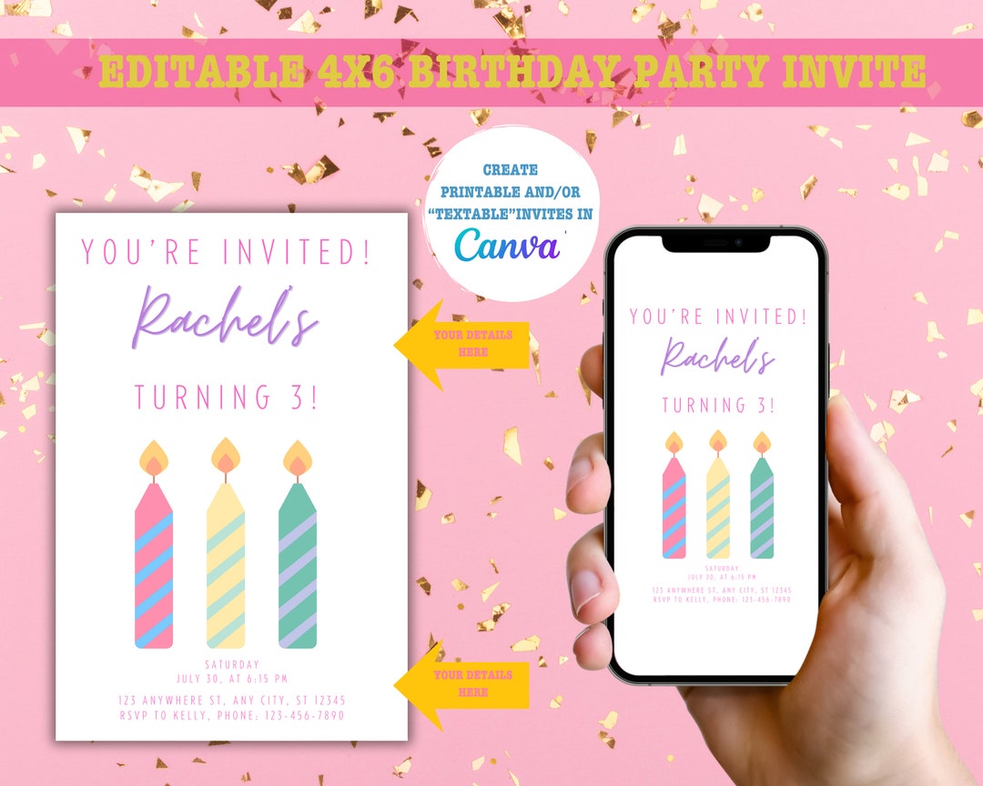 Editable, Birthday Invite, Girl Birthday, Printable, Textable - Etsy