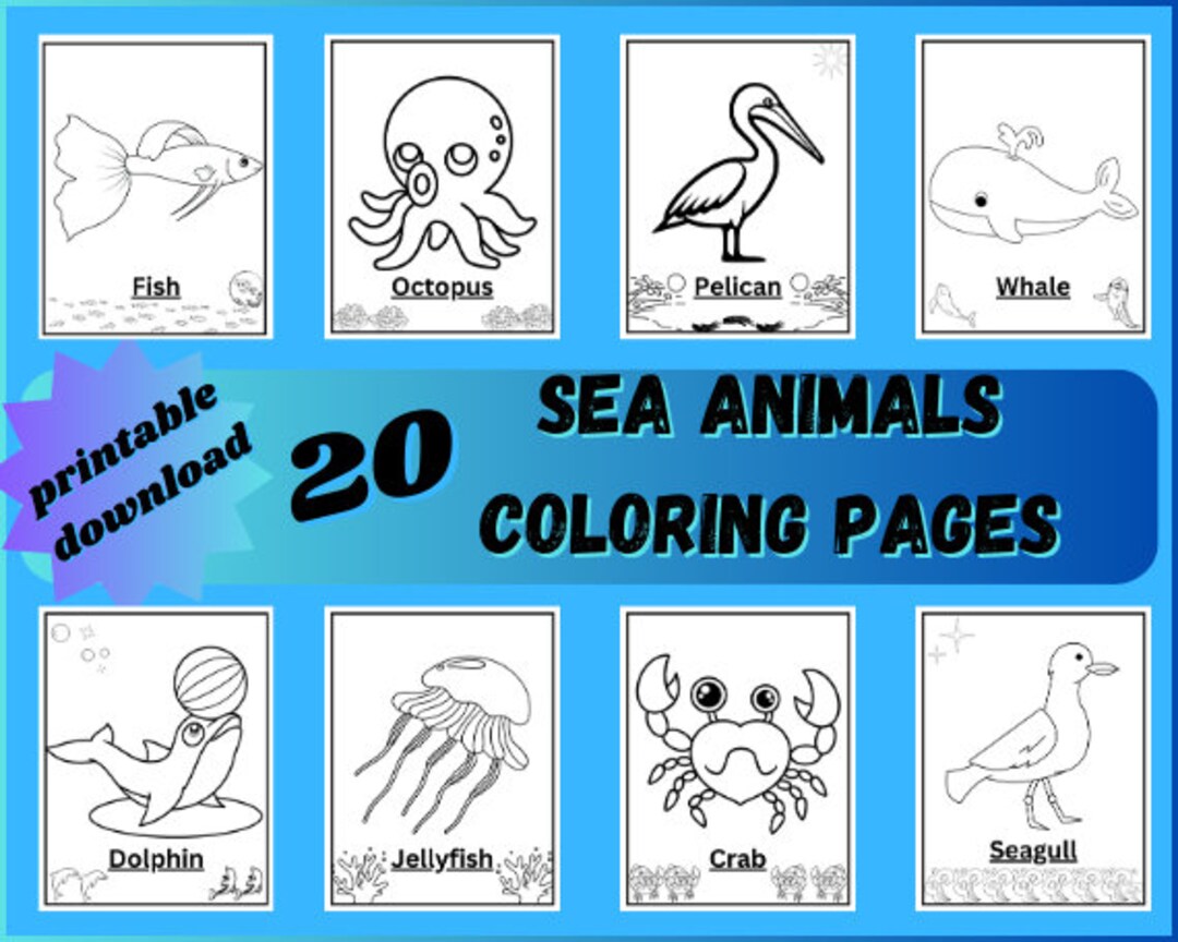 Ocean Wonders: A Sea Animals Coloring Book for Kids Digital Printable 8 ...