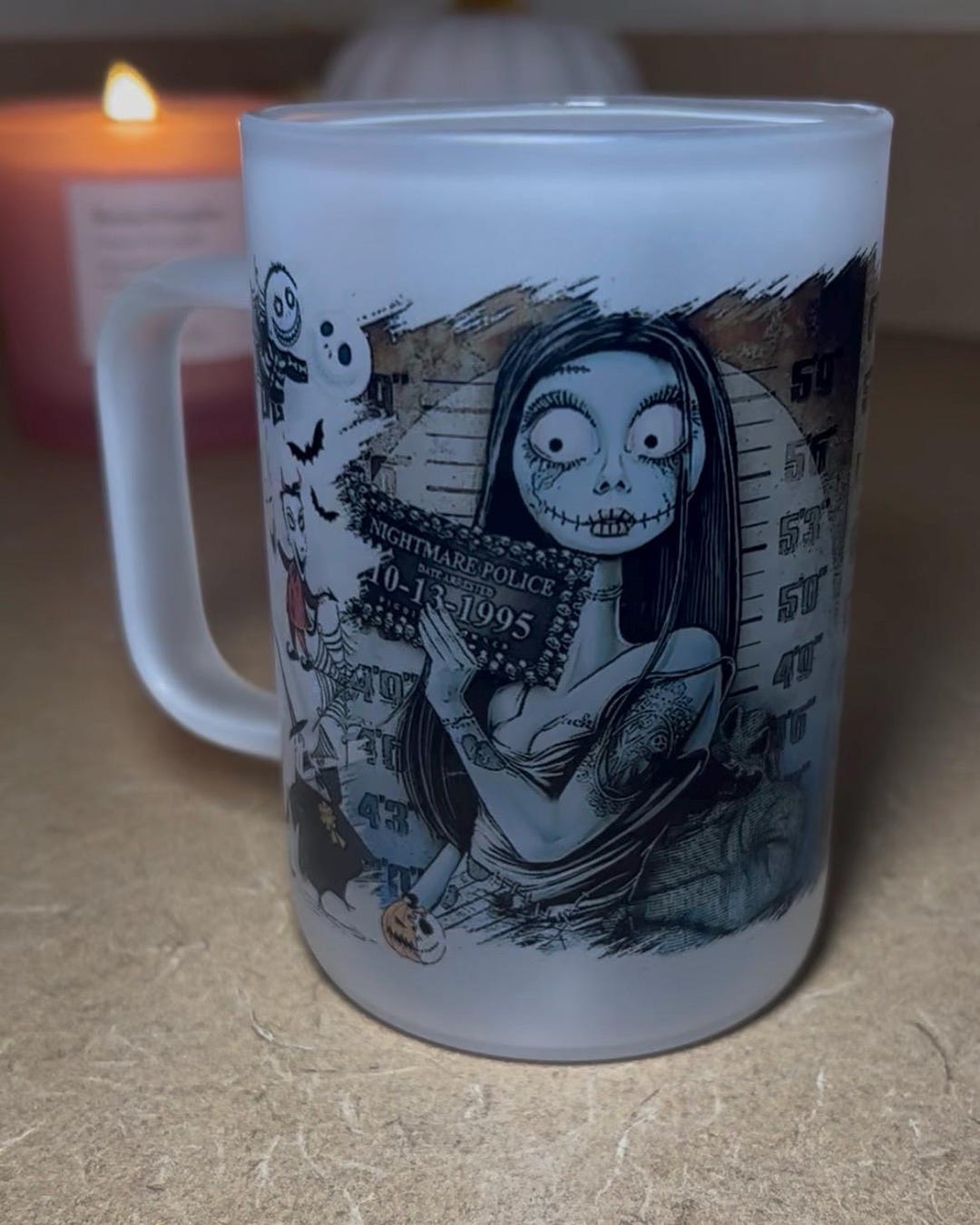 Nightmare Mugshot Frosted Glass Mug Spooky Horror Character Coffee Cup ...
