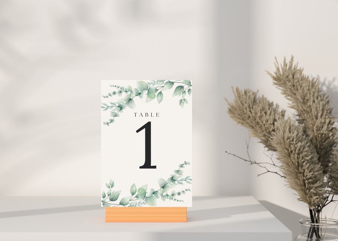 Eucalyptus Table Numbers 1-10 & Bridal Table Editable Template ...
