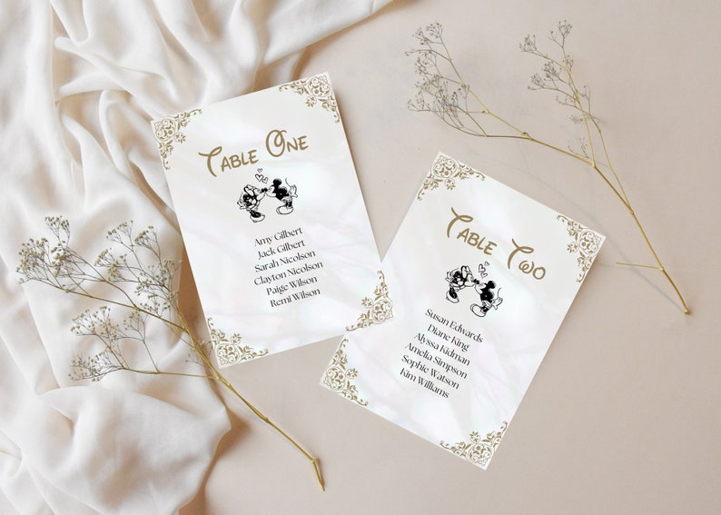 Gold Mickey & Minnie Seating Chart Table Lists - INSTANT DOWNLOAD - Etsy