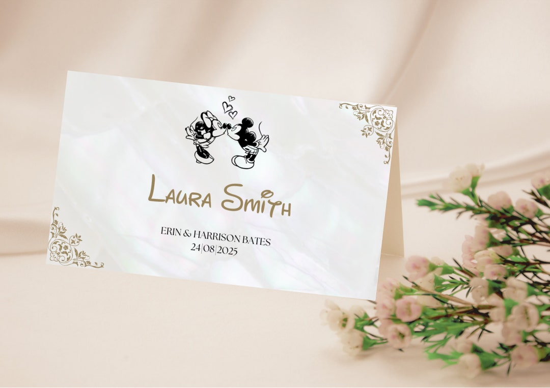 Gold Mickey & Minnie Name Cards Editable Template- INSTANT DOWNLOAD - Etsy
