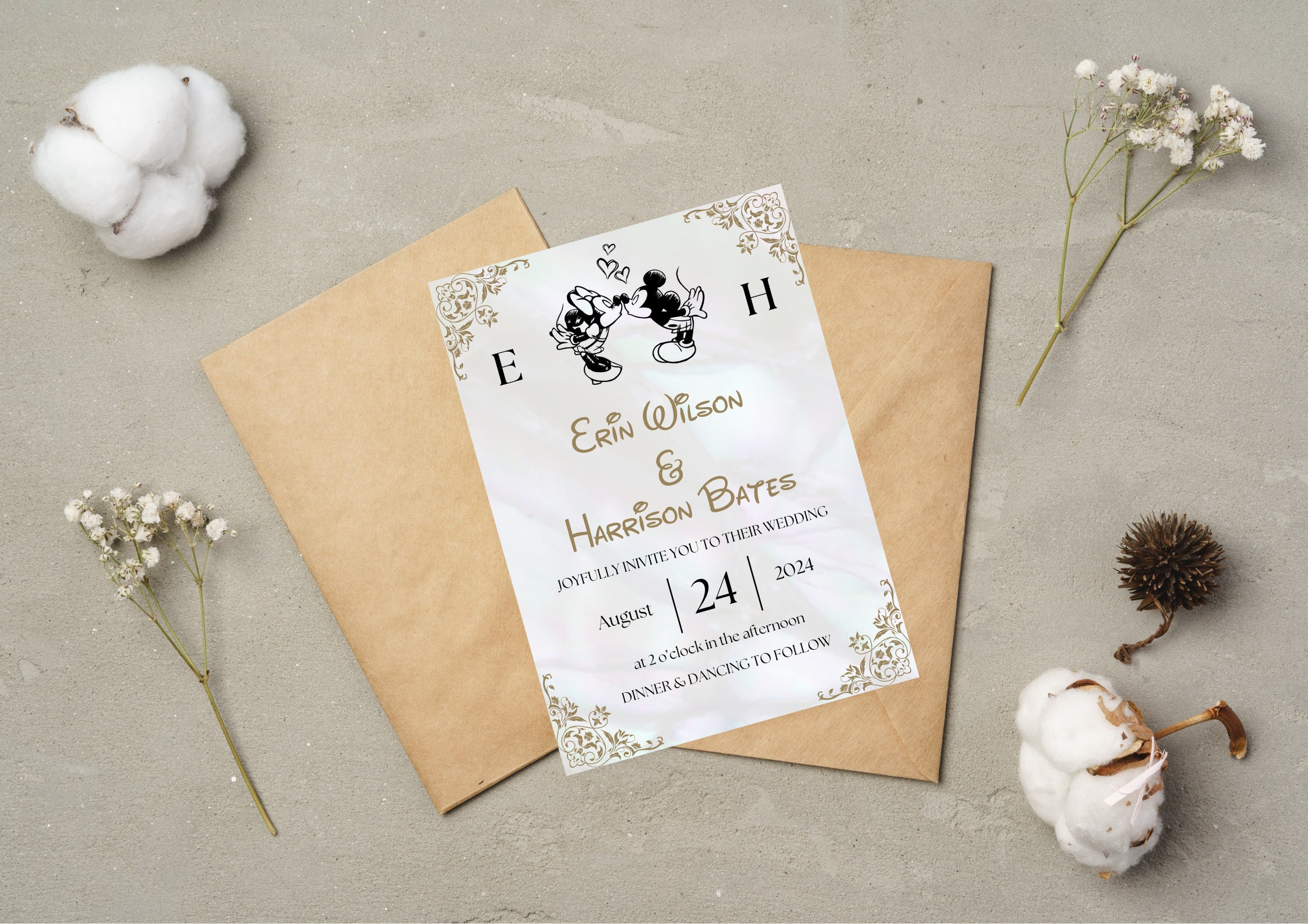 Gold Mickey & Minnie Wedding Invitation Editable Template INSTANT ...