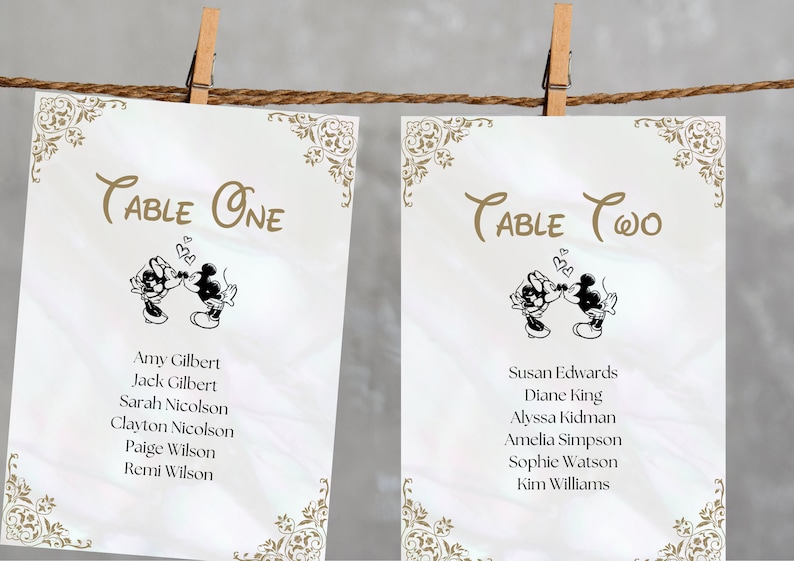 Gold Mickey & Minnie Seating Chart Table Lists - INSTANT DOWNLOAD - Etsy