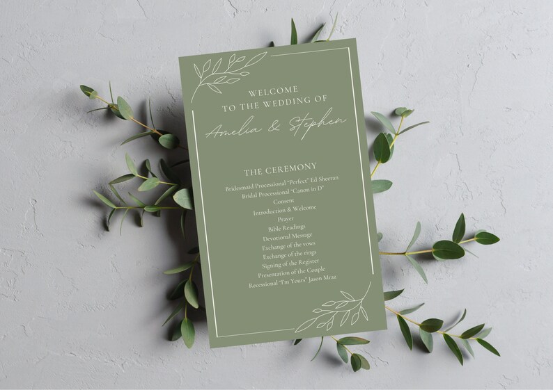 Olive Order of Events Editable Template - INSTANT DOWNLOAD - Etsy