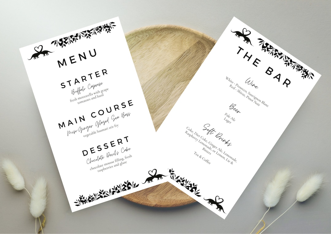 Dinosaur Menu Editable Template - INSTANT DOWNLOAD - Etsy
