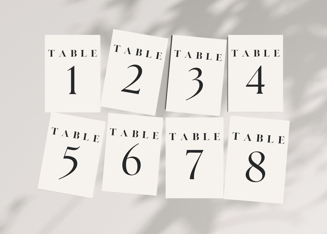 Minimalist Modern Table Numbers 1-10 & Bridal Table Editable Template ...