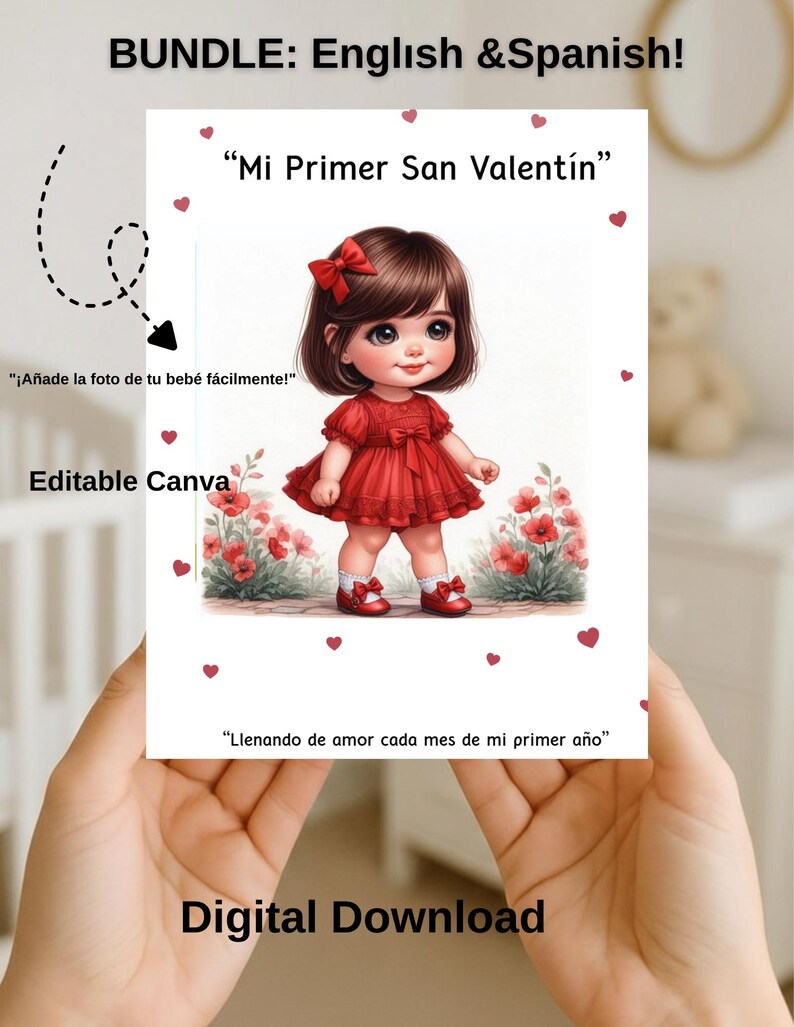 Spanish Candle Card Valentine's Day, Editable Baby's First Valentine ...