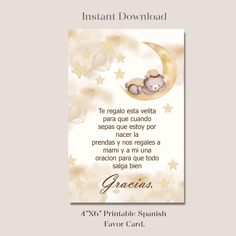 Spanish Baby Shower Favor Card,spanish Candle Favors Favor Card ...