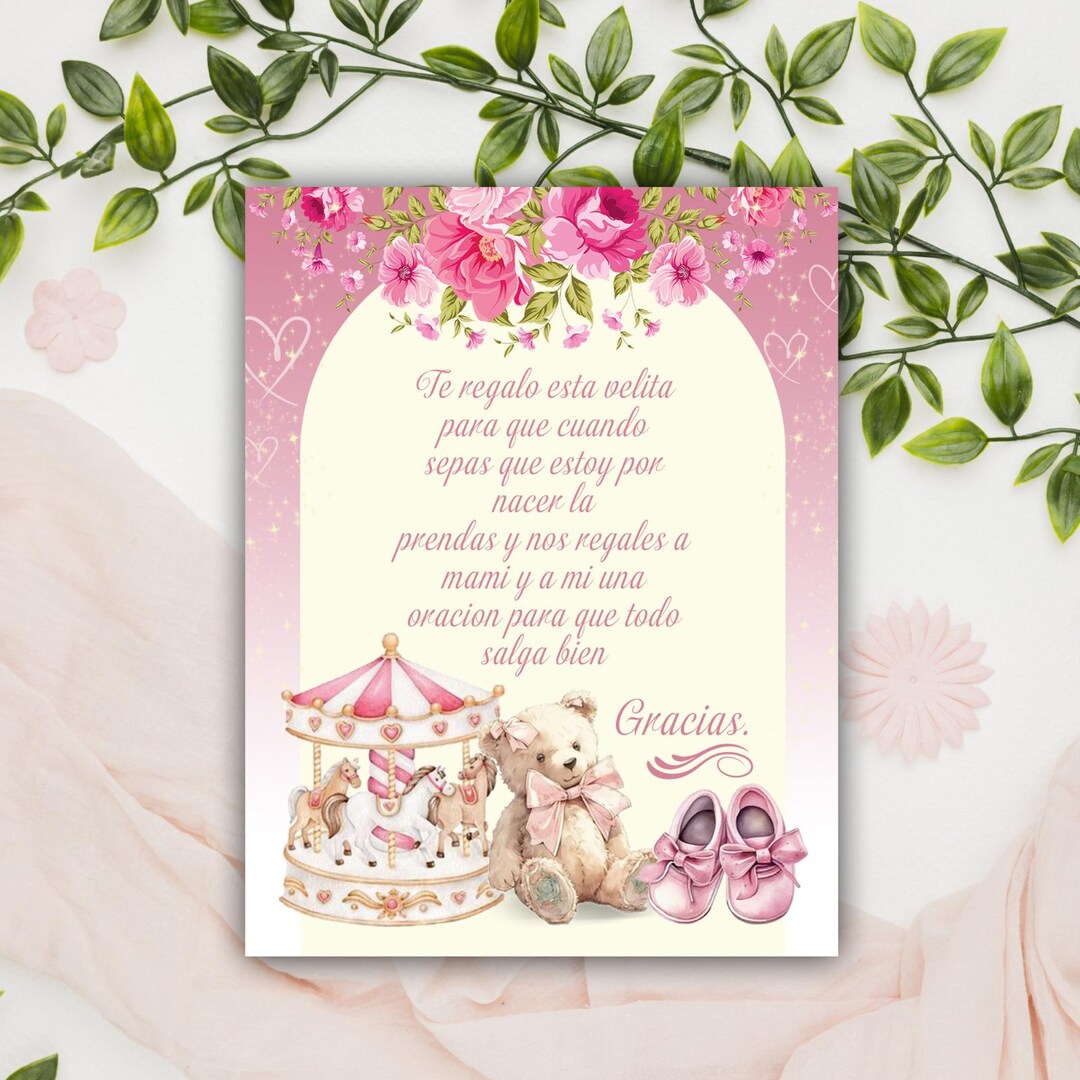 Spanish Baby Shower Candle Card, Te Regalo Esta Velita Printable, Pink ...