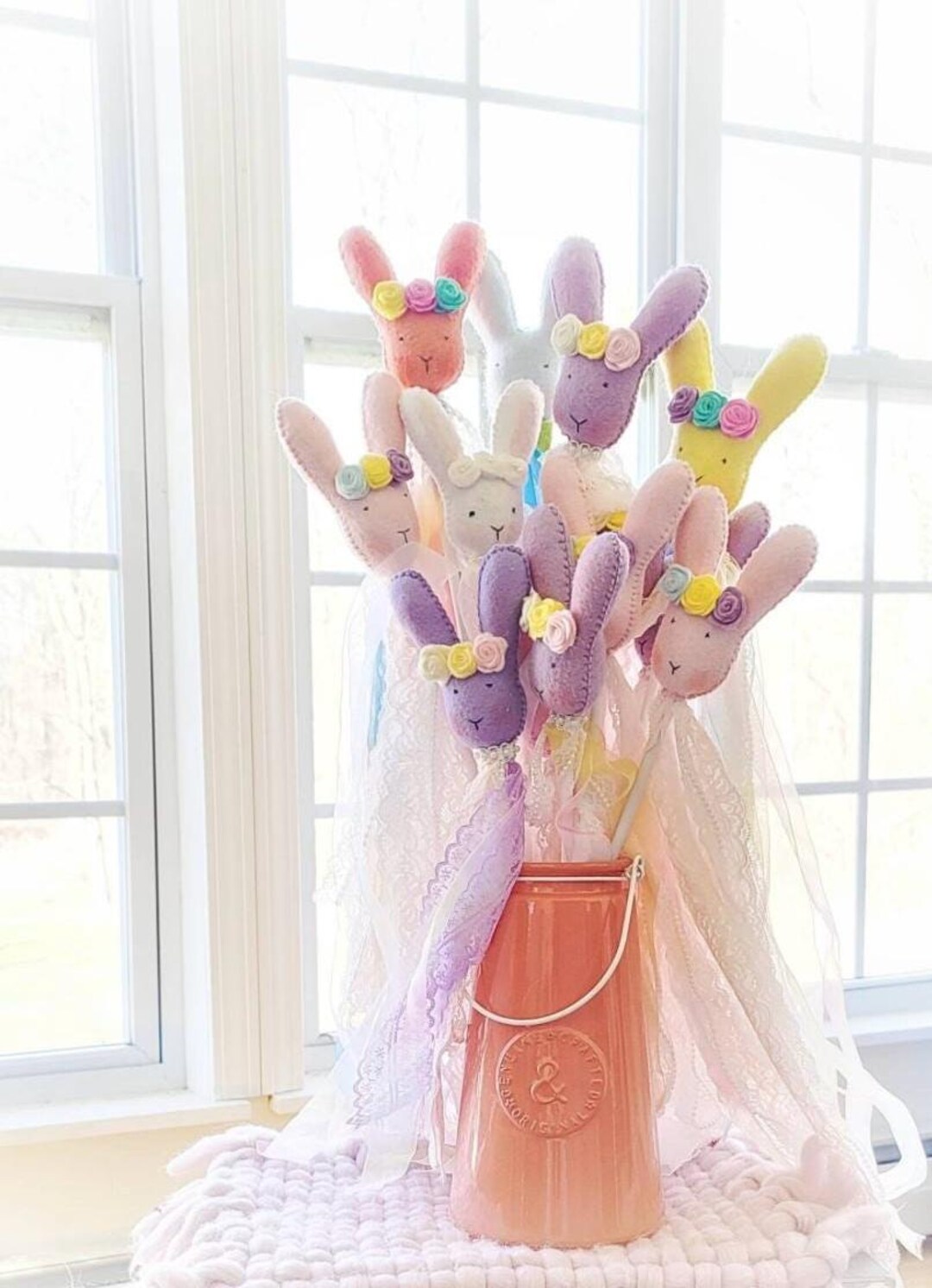 Gorgeous Handmade Bunny Rabbit Wand Wool Felt Montessori Earthy Colors ...