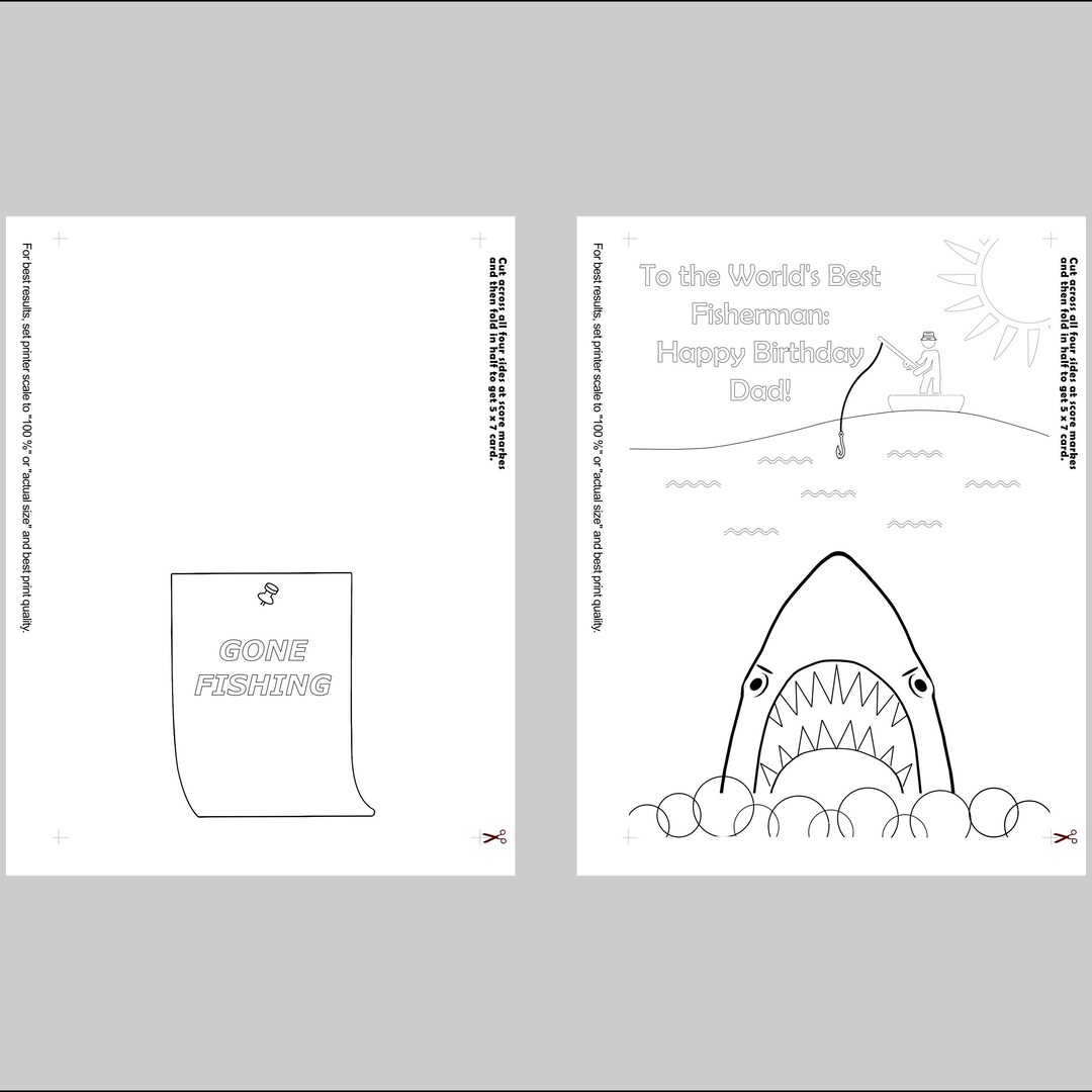 Fishing Birthday Card for Dad: Kids' Coloring Page, Printable PDF A4, 8 ...