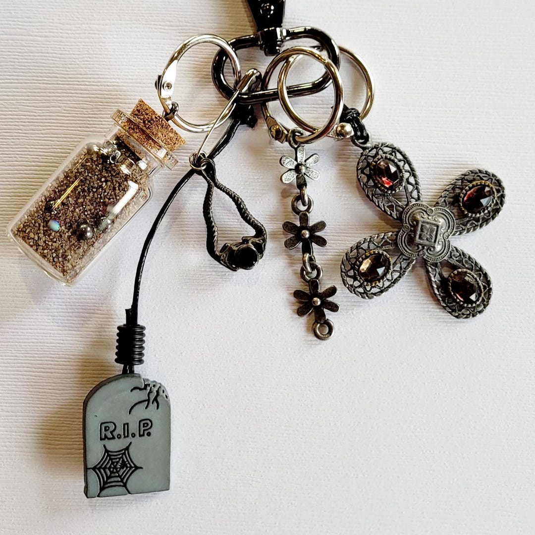 Gothic Keychain/bag Charm, Pewter and Black, Goth Charm Snakes and ...