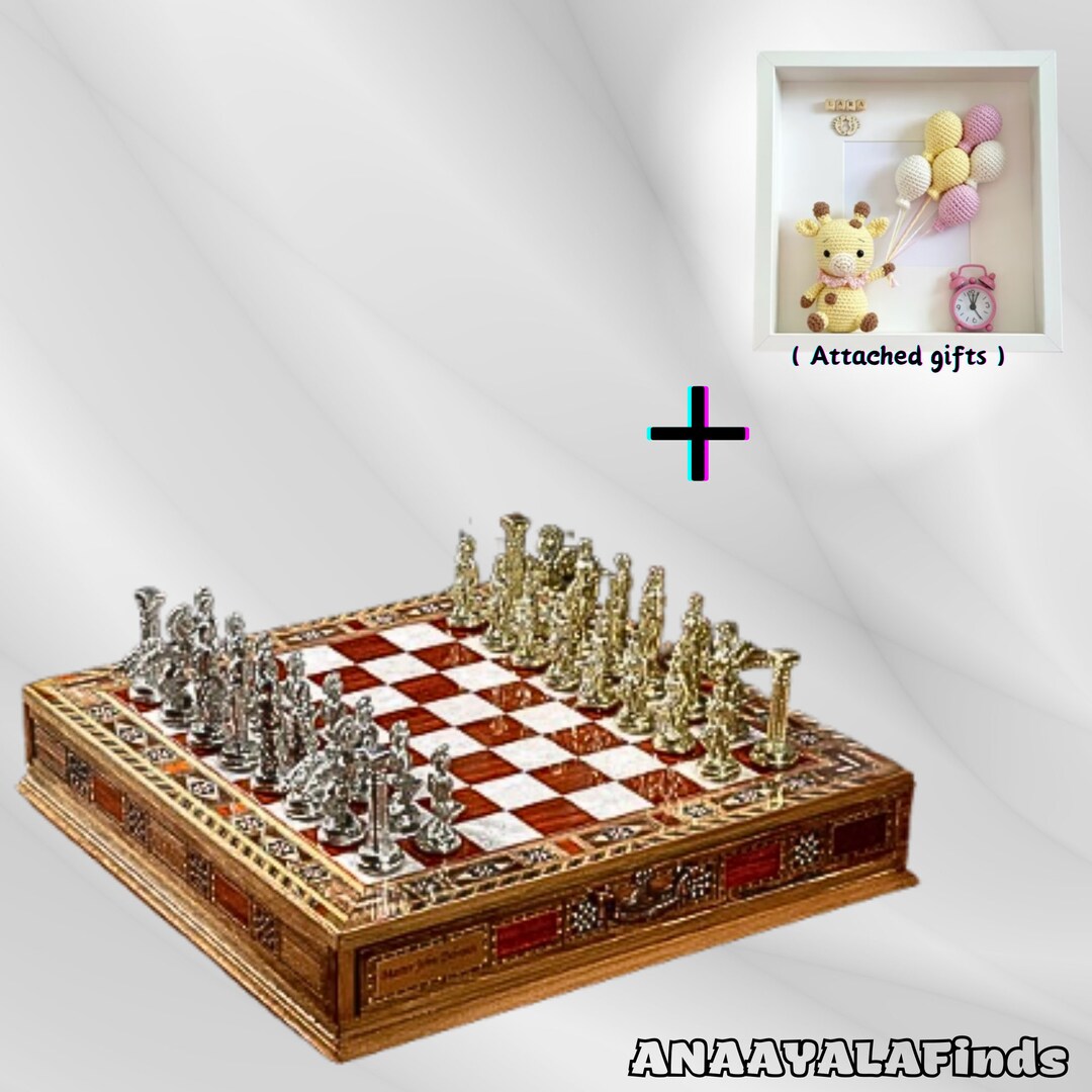 16.5 Inch Premium Chess Set, Custom Wooden Board With Metal Theme Chess ...