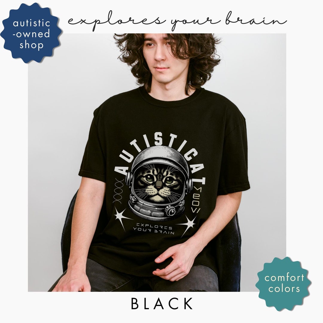 Goth Autism Cat in Space Kidcore Tshirt Autistic ADHD Adults Mental ...