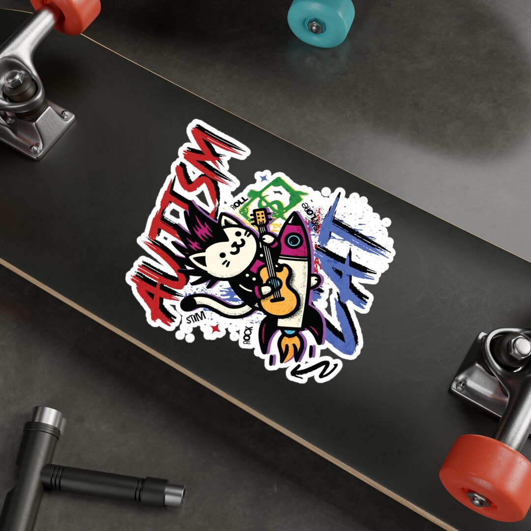 Autistic Rock'n'roll Star Cartoon Cat Vinyl Decal, Neurodiversity ...