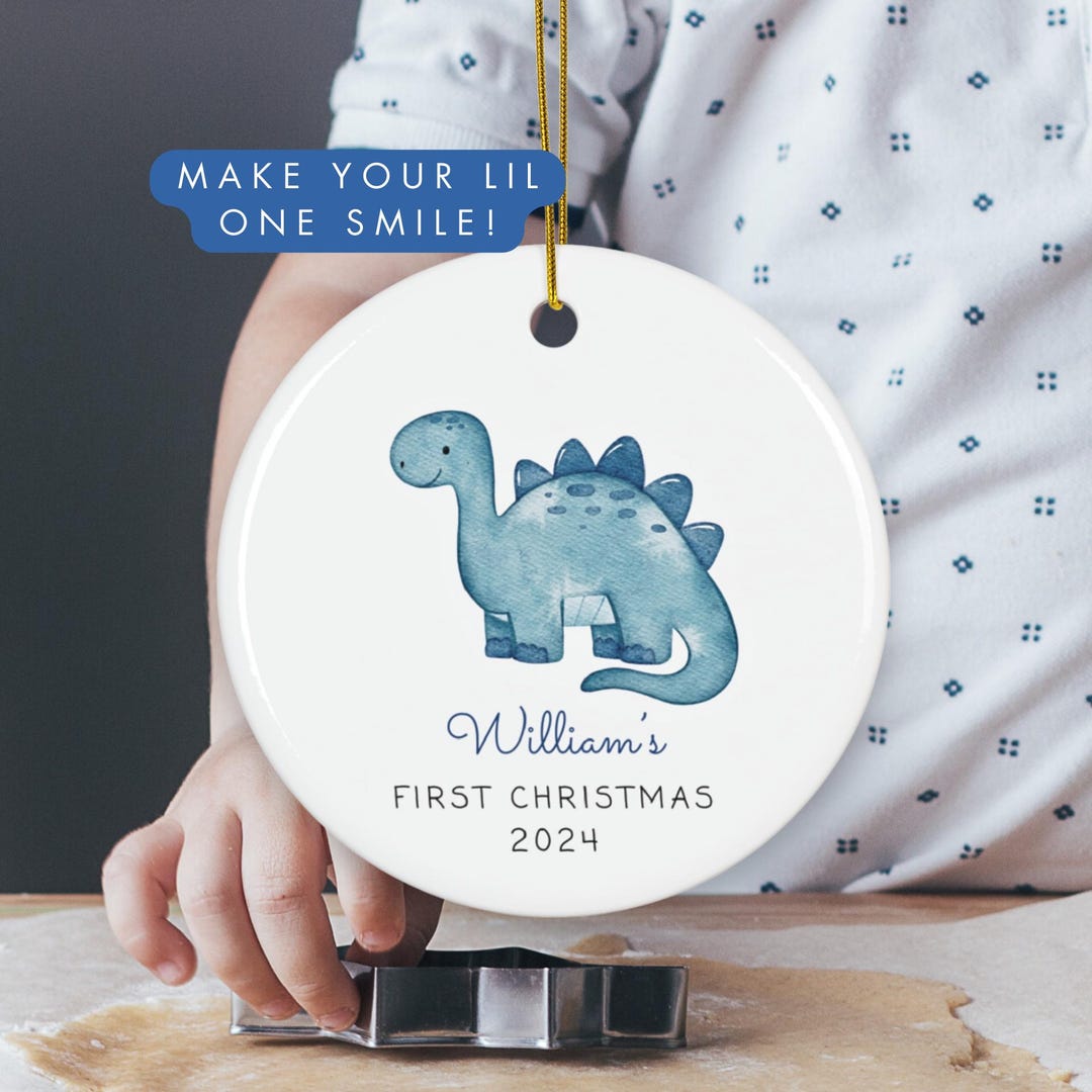 Blue Dinosaur Baby Boy Ornament 1st Baby Name Ornament Gift for ...