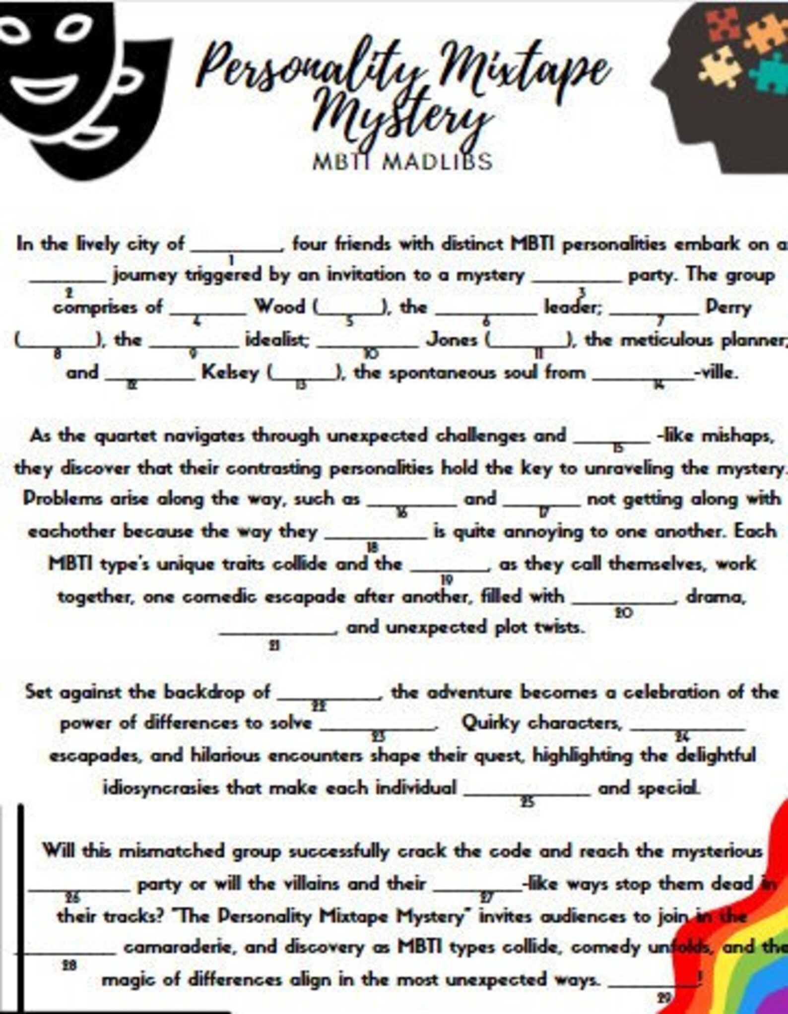 Corporate MBTI Mad Libs | Printable Team Building Game | Team Building ...