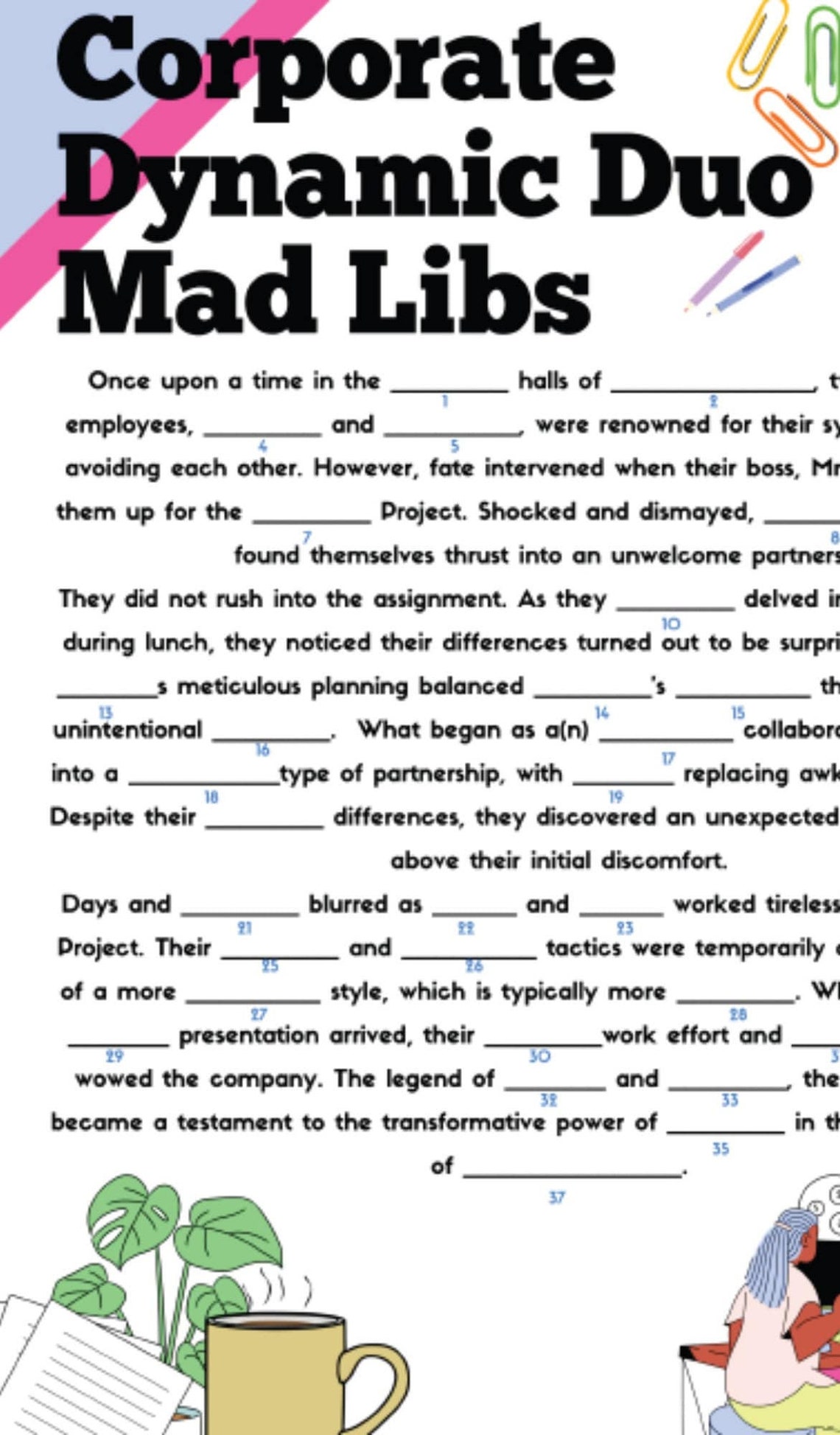 Corporate Team Building Mad Libs Activity | Printable Team Building ...