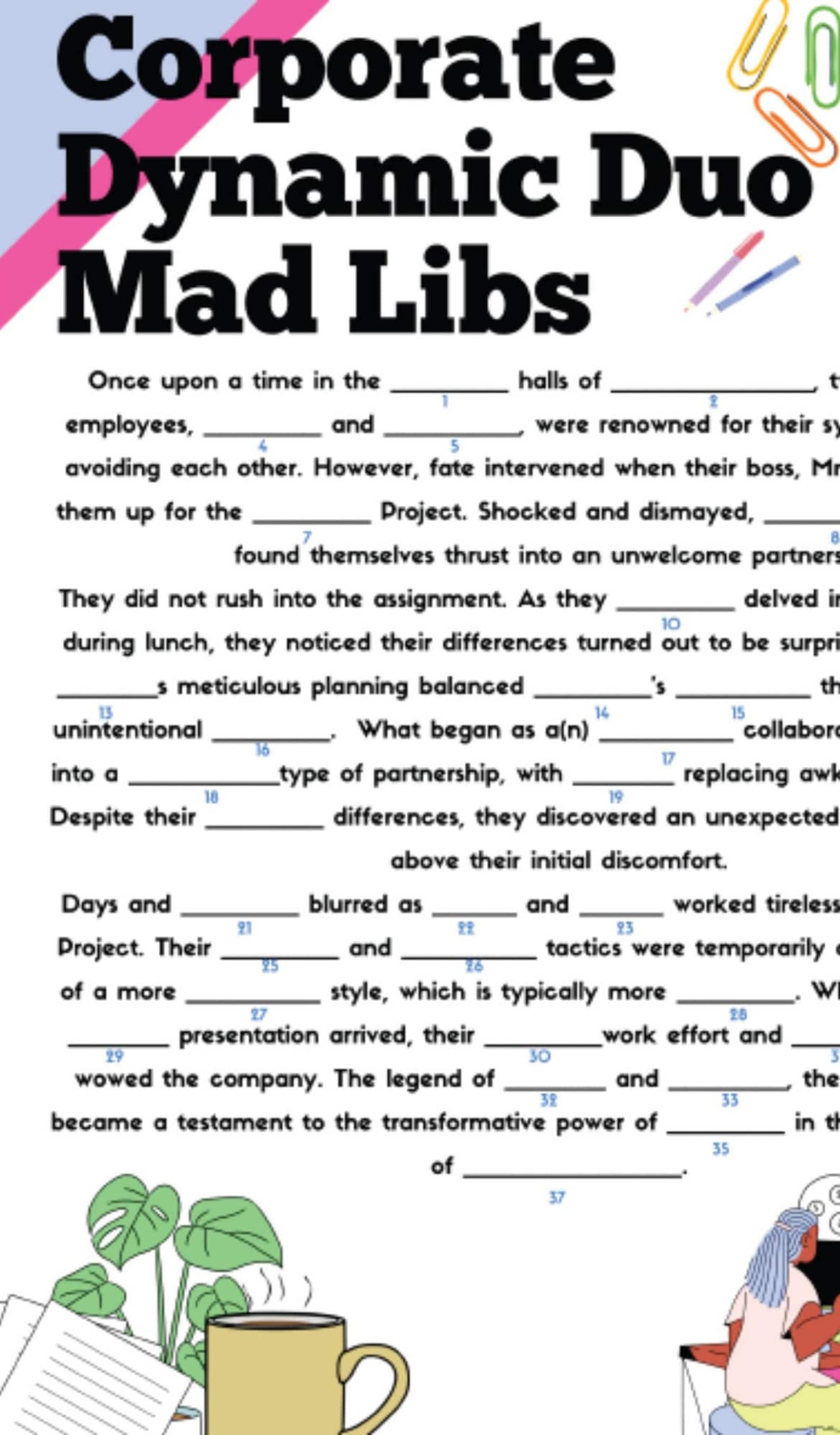 Corporate Team Building Mad Libs Activity | Printable Team Building ...