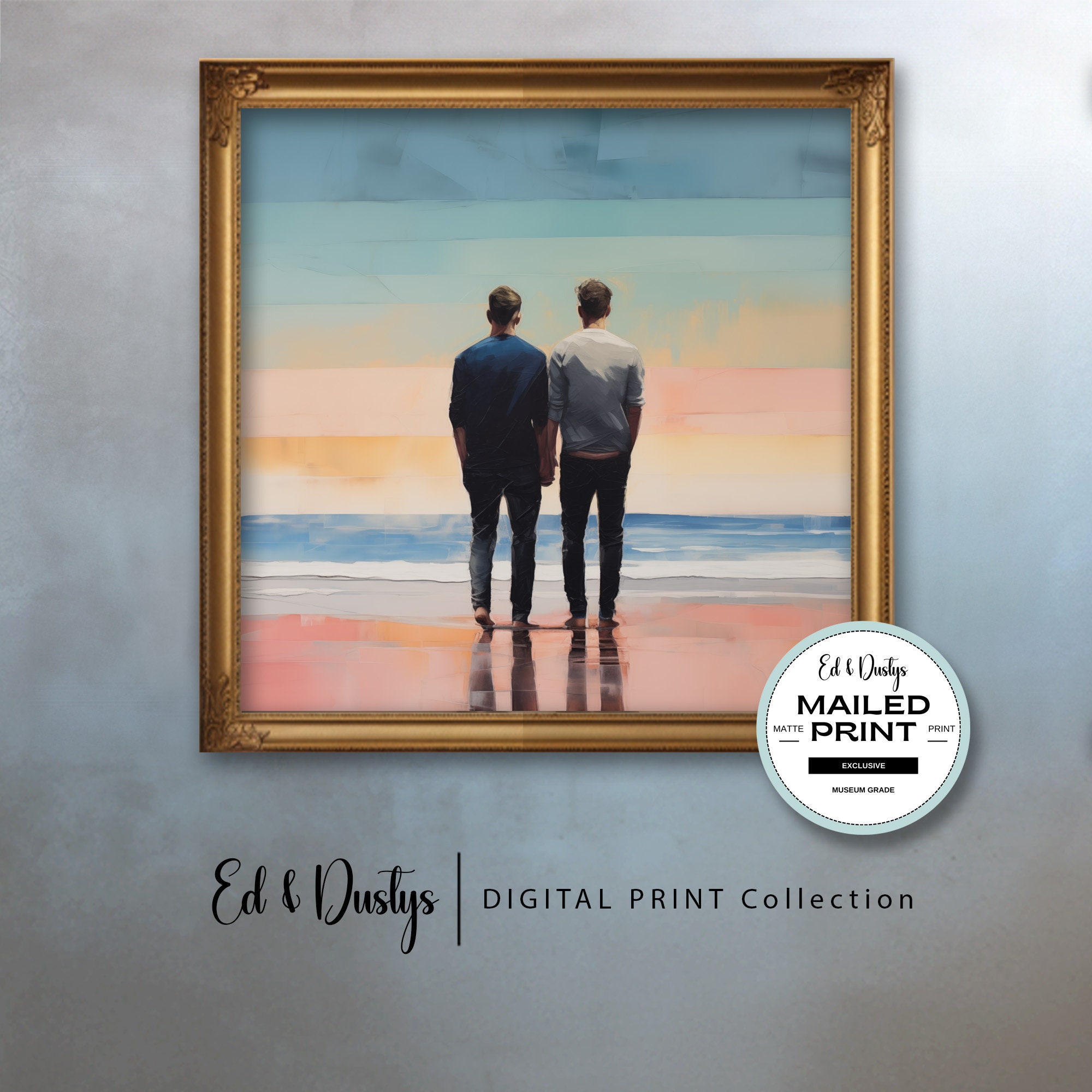 Gay Men Art Print, LGBTQ Romantic Art, Pride Month Art, Modern Art ...