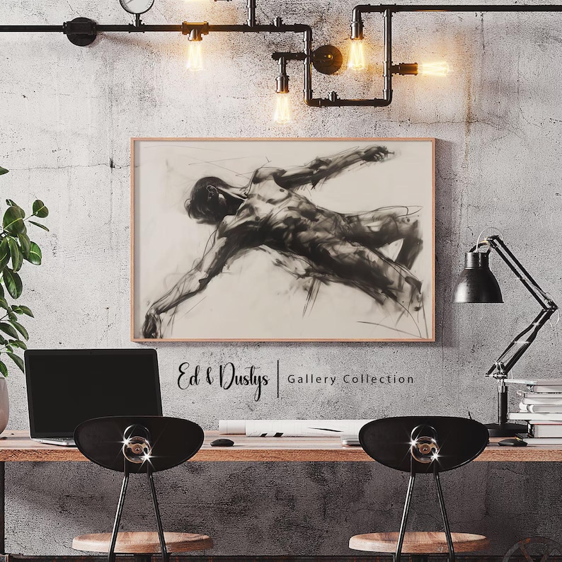 Gay Men Art, Lgbtq Abstract Charcoal Sketch, Pride Art, Male Figure ...