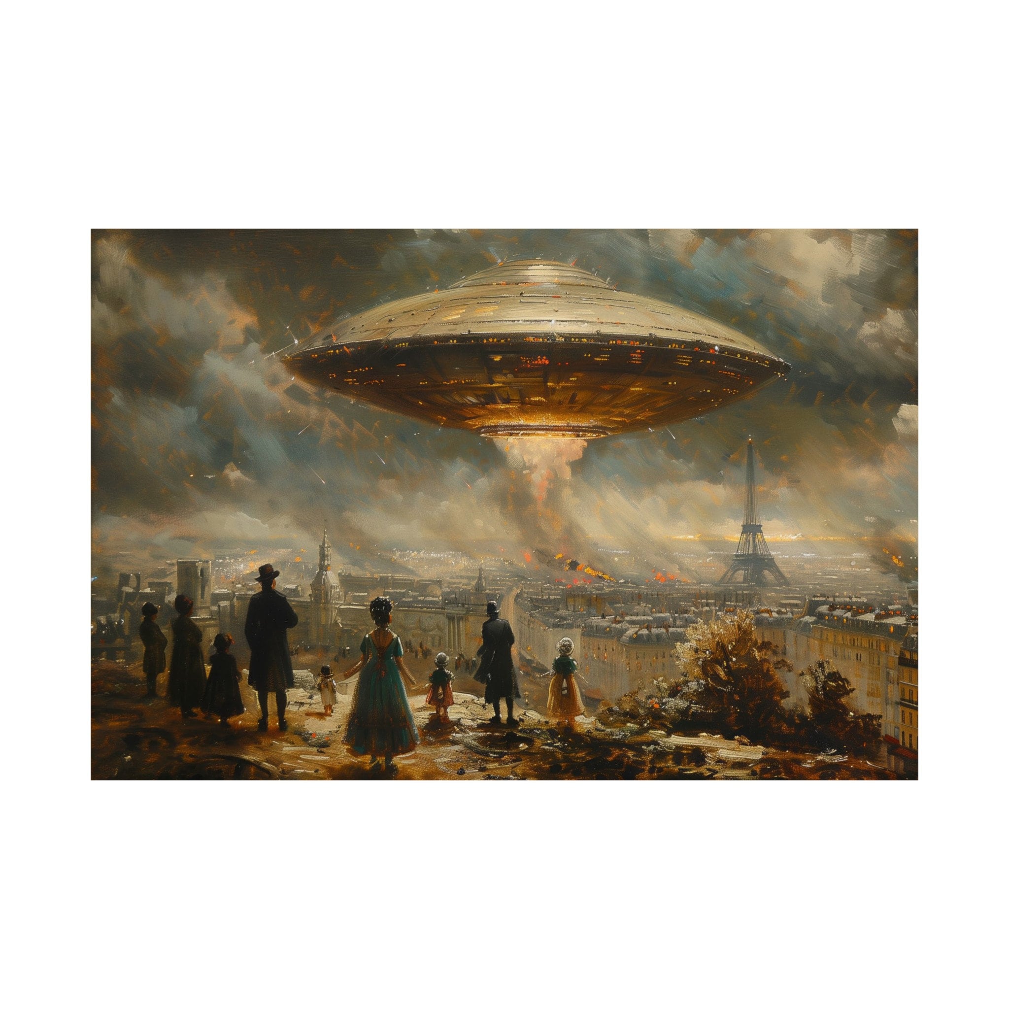 Print and Ship Vintage UFO Oil Painting, Flowers, Country Alien Art ...