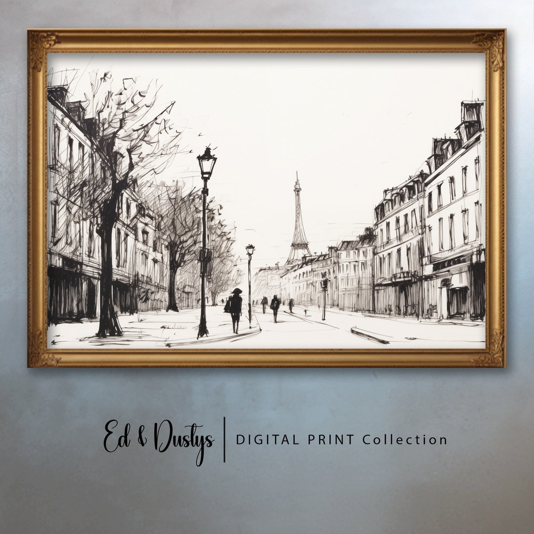 Vintage Paris Street Sketch Paris City Line Drawing PRINTABLE Parisian ...