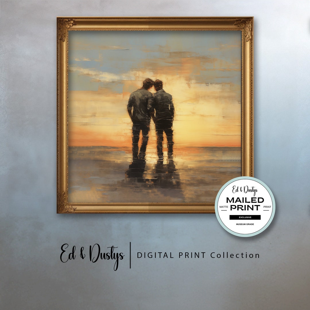 Gay Men Art Print, LGBTQ Romantic Art, Two Men Square Print, Victorian ...