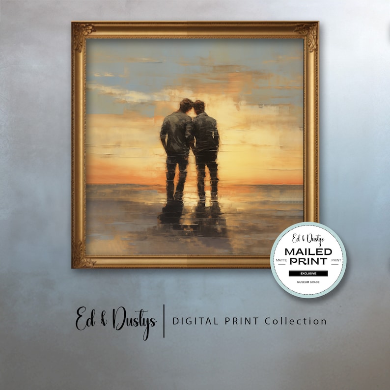 Gay Men Art Print, LGBTQ Romantic Art, Two Men Square Print, Victorian ...