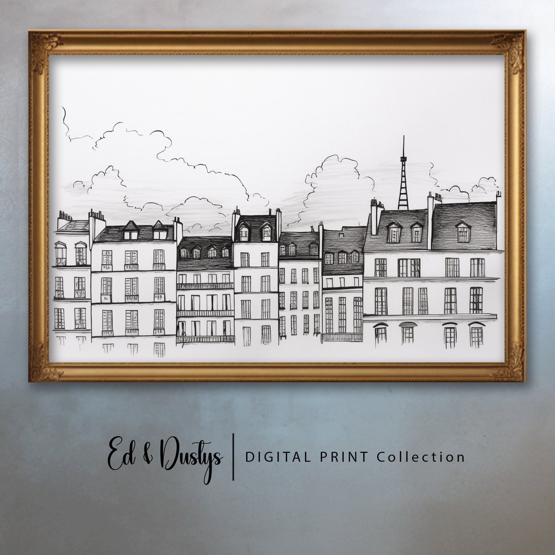 Vintage Paris Sketch Paris City Line Drawing PRINTABLE Parisian Street ...